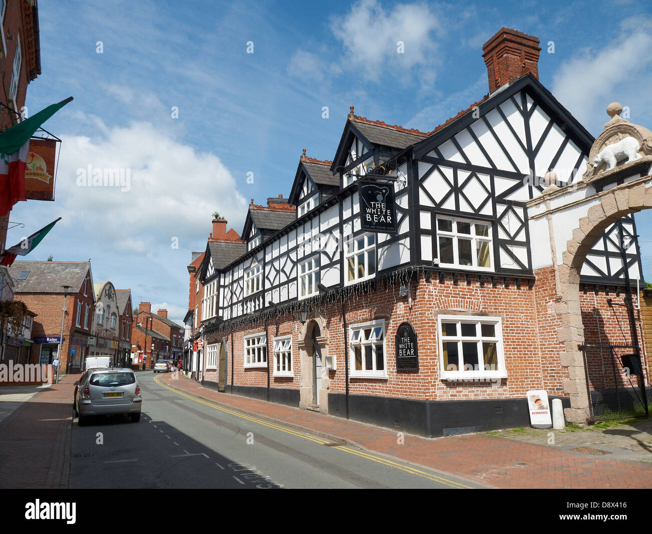 Wheelock street with The White Bear pub in Middlewich Cheshire UK Stock ...