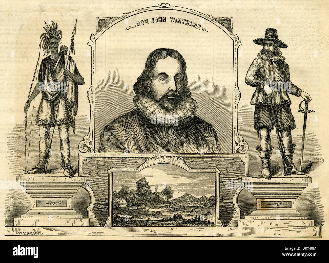 1854 engraving, John Winthrop Stock Photo - Alamy