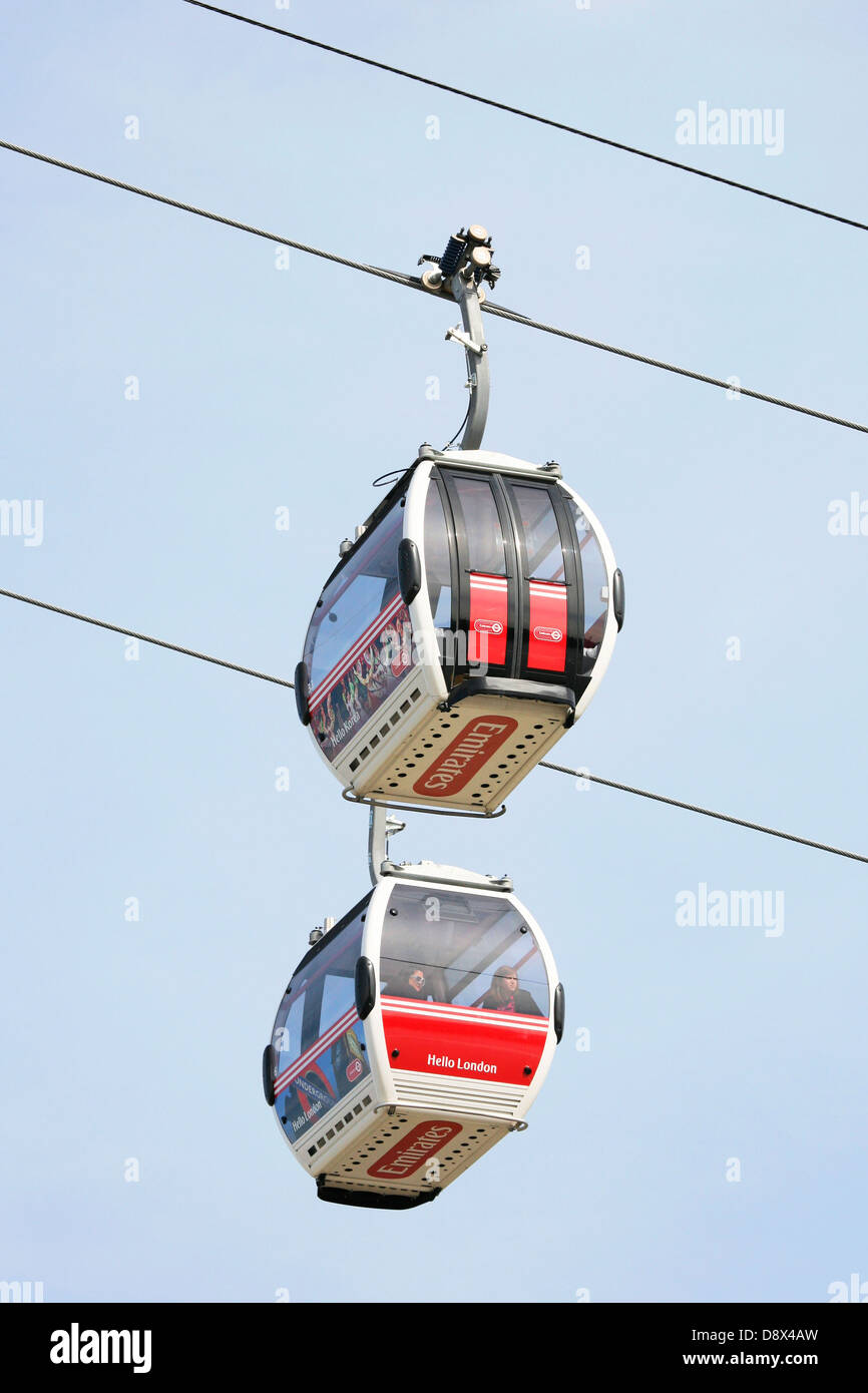 Gondolas of the Emirates Air Line cable car, opened June 2012, run by ...