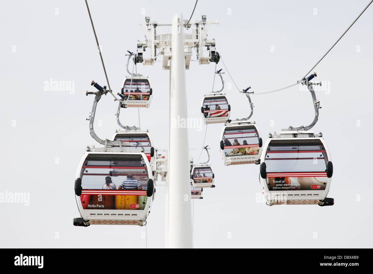 Gondolas of the Emirates Air Line cable car, opened June 2012, run by ...