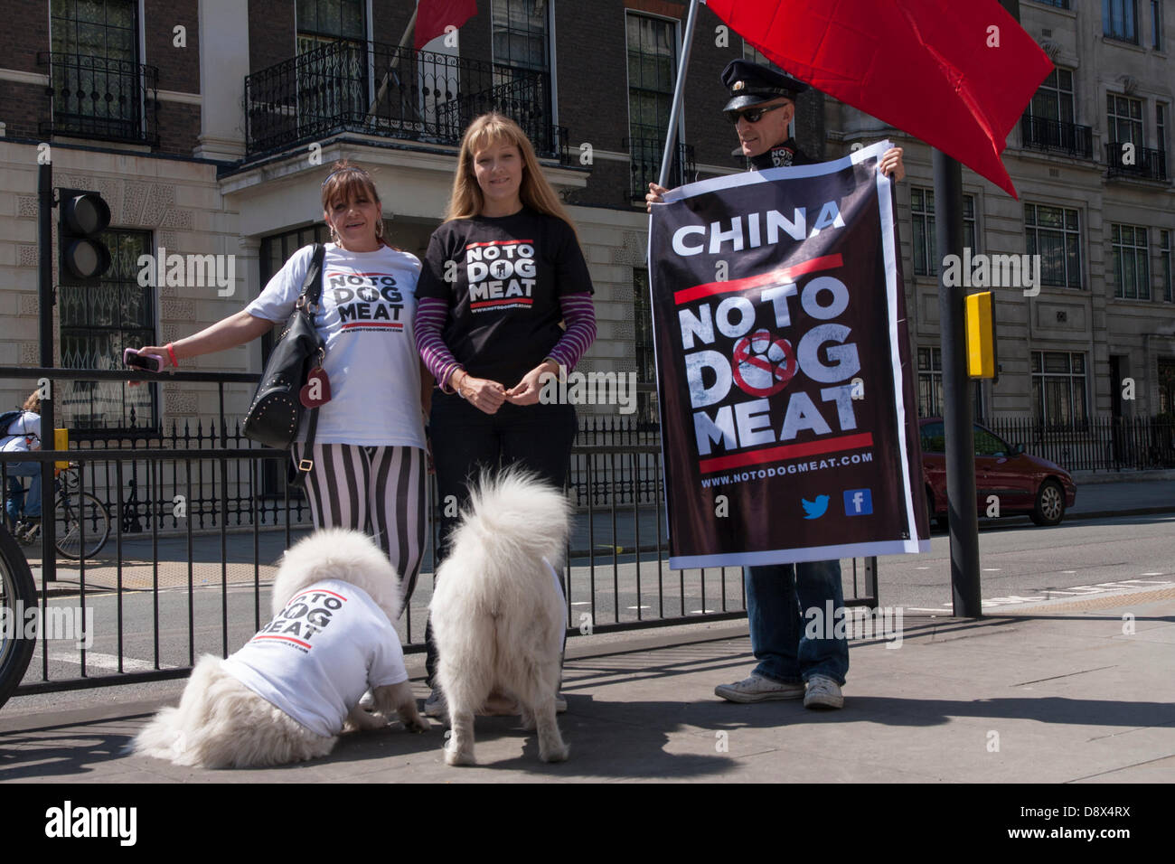 London, UK. No To Dog Meat campaigners protest outside the Chinese ...