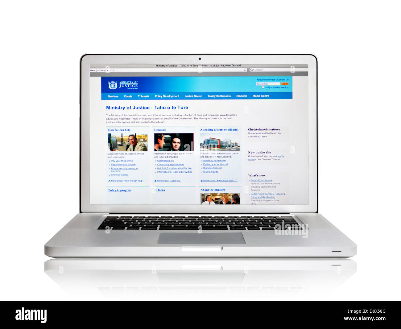 Laptop screen showing New Zealand Ministry of Justice website Stock ...