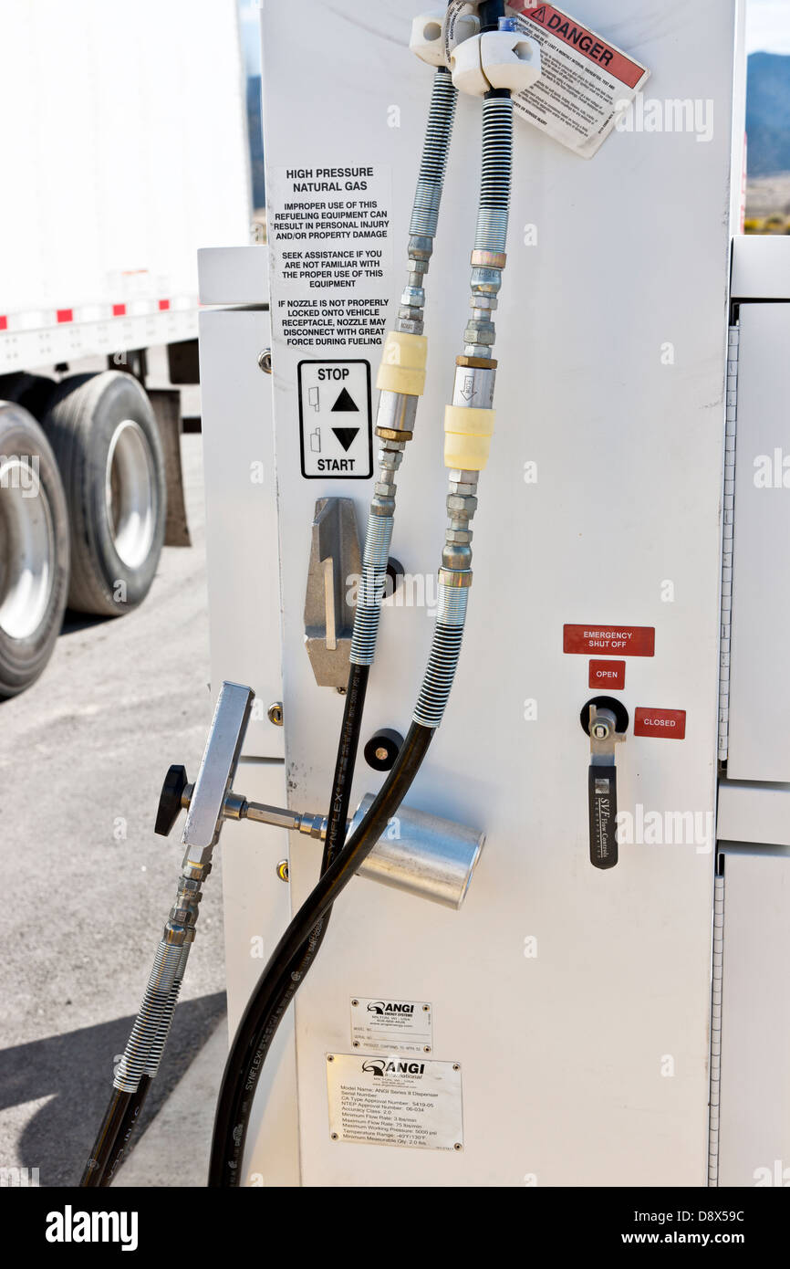 Nozzle, Natural Gas fuel pump for vehicles, service station Stock Photo ...