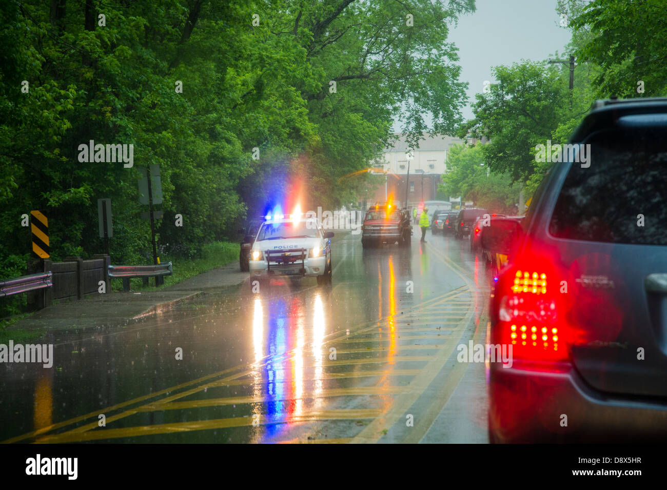 Traffic Jam In Rain Caused By Car Accident Stock Photo - Alamy