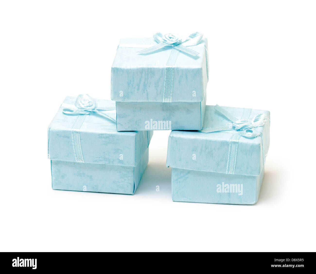 Cyan gift boxes on white background Stock Photo - Alamy