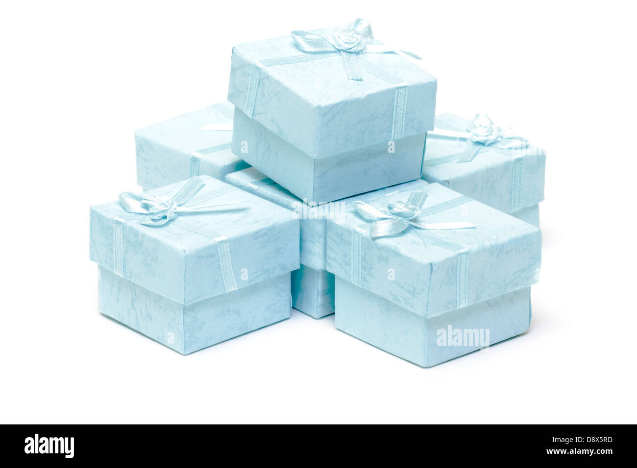 Cyan gift boxes on white background Stock Photo - Alamy