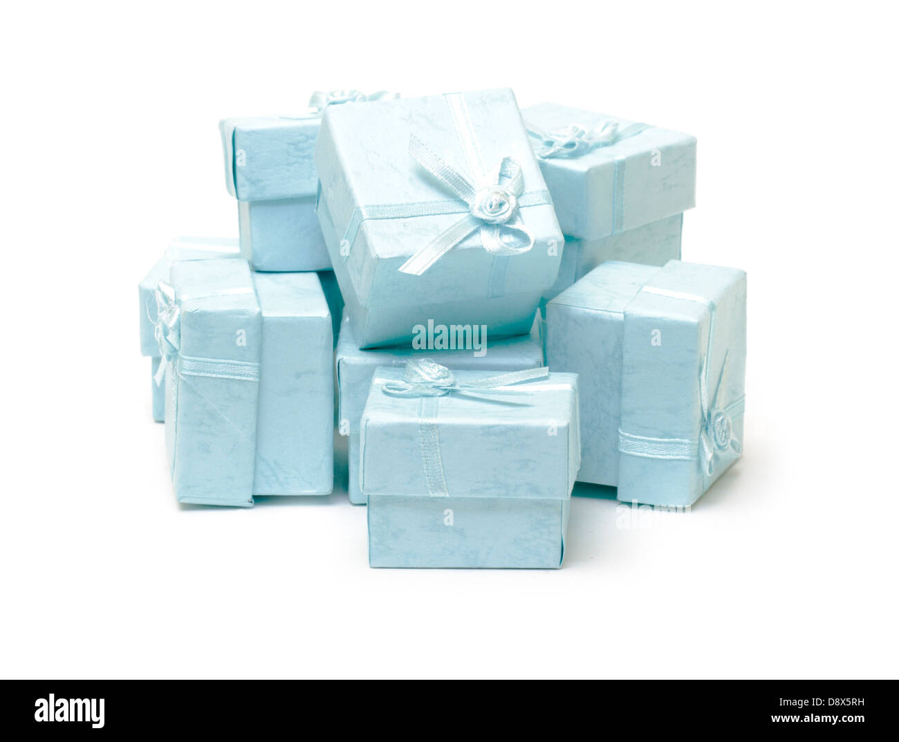 Cyan gift boxes on white background Stock Photo - Alamy