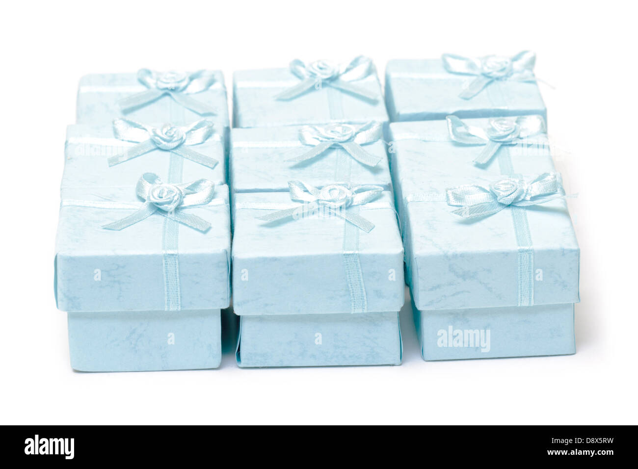 Cyan gift boxes on white background Stock Photo - Alamy