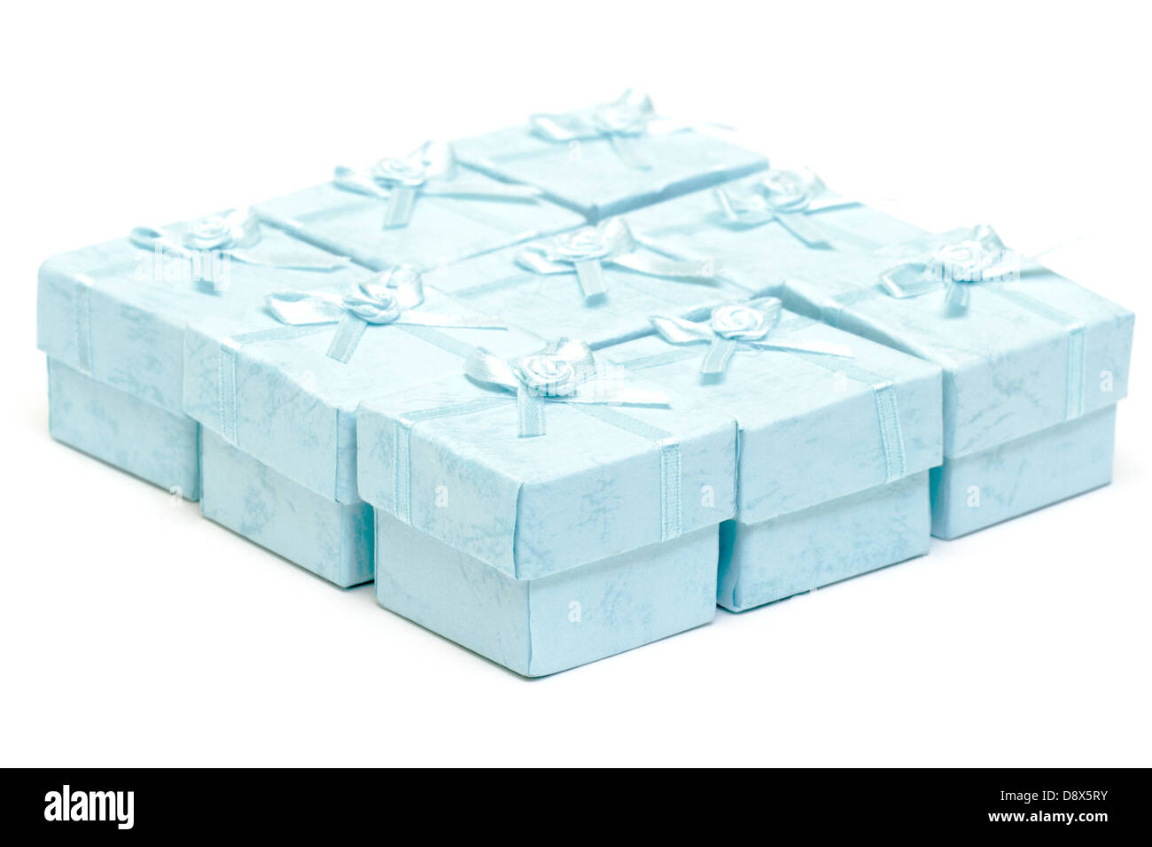 Cyan gift boxes on white background Stock Photo - Alamy