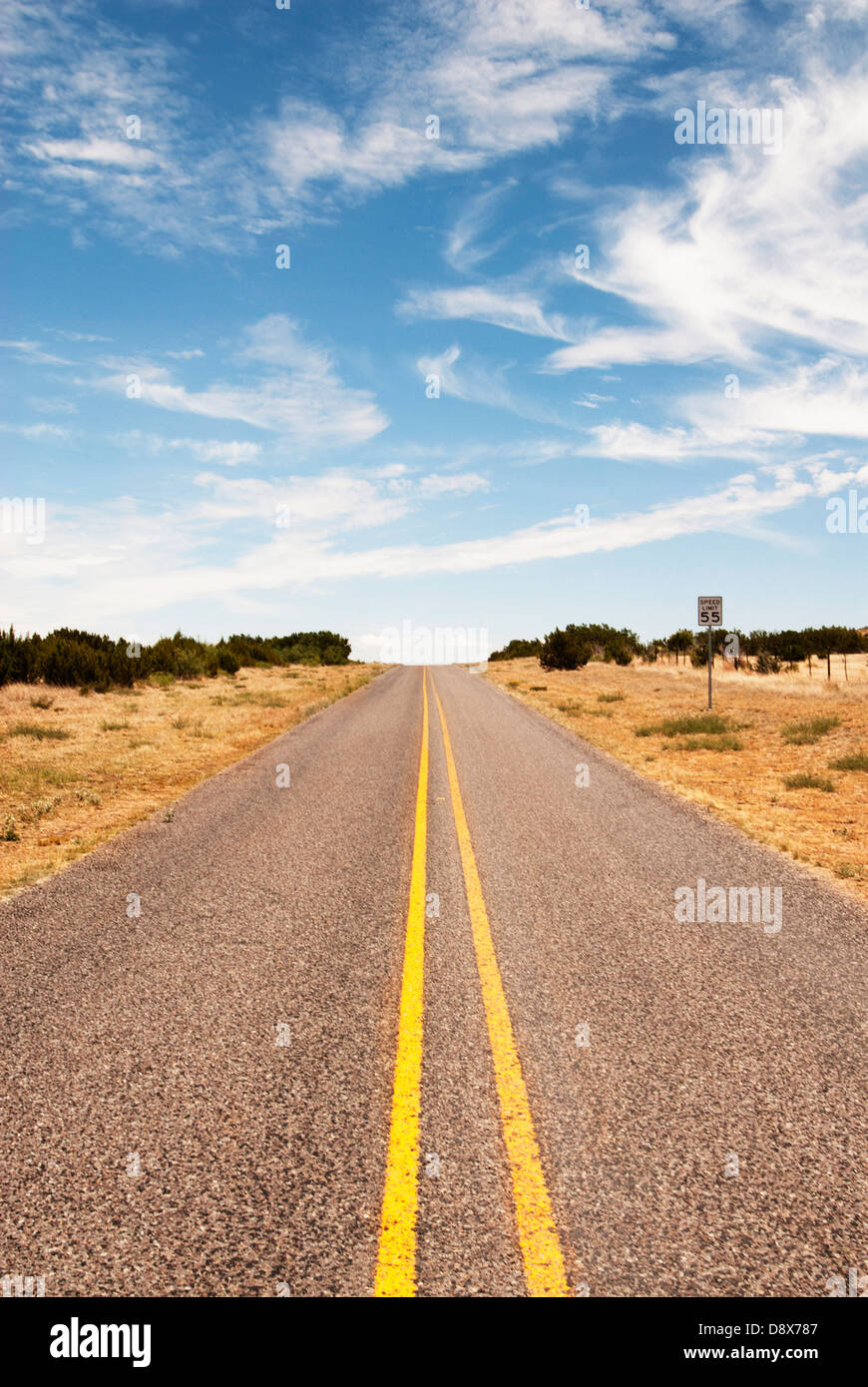 Lonely straight highway road in the country in west Texas Stock Photo ...