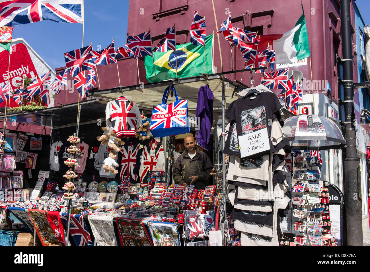 London UK, Camden Town, Camden Market, souvenir stall, shop with stall ...