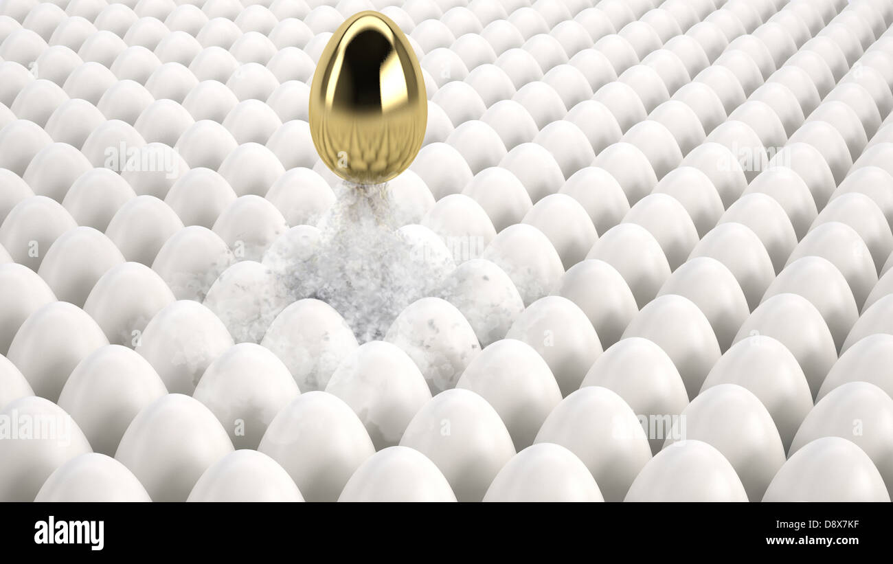 golden egg taking off getting ahead of all the others Stock Photo - Alamy