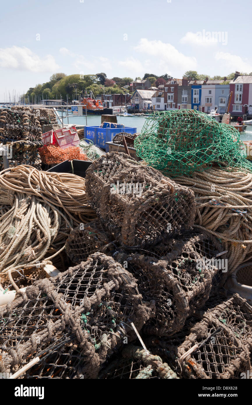 Lobster pots,fishing nets and rope, Weymouth harbour, England, UK Stock ...