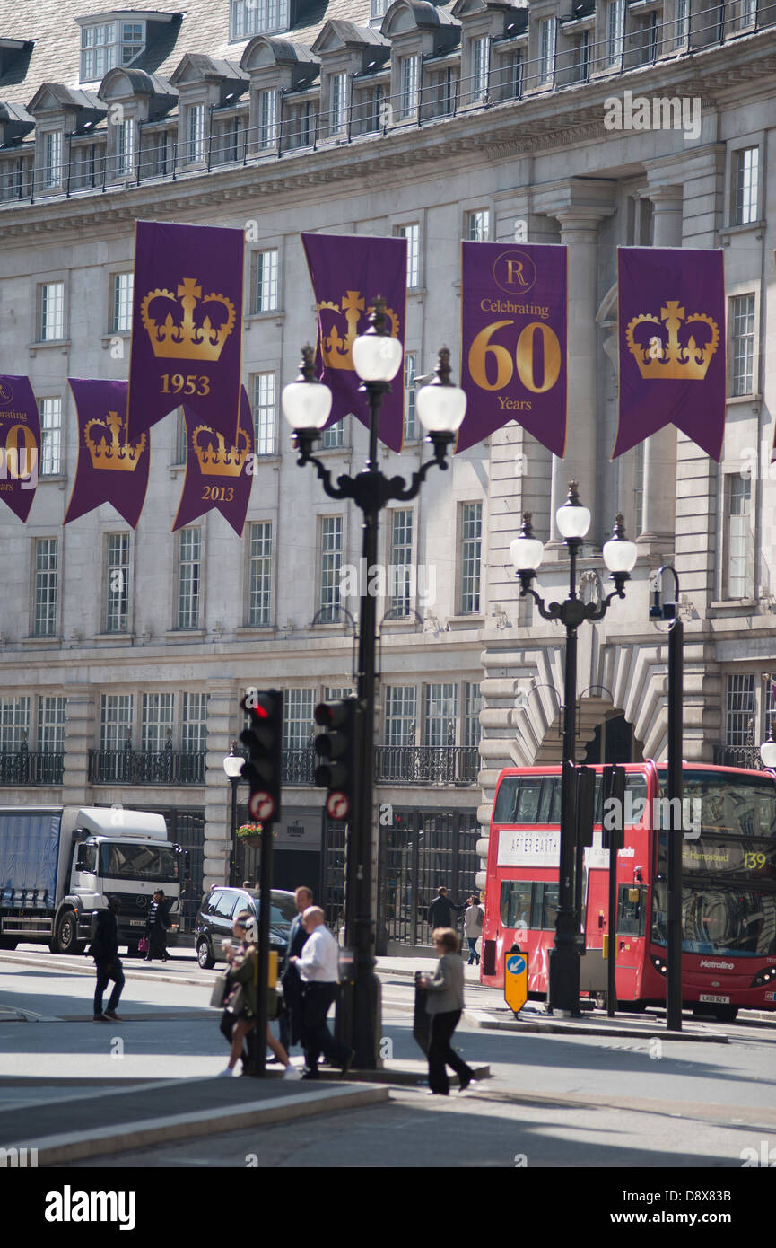 Flags celebrating the 60th anniversary of the reign of Queen Elizabeth ...