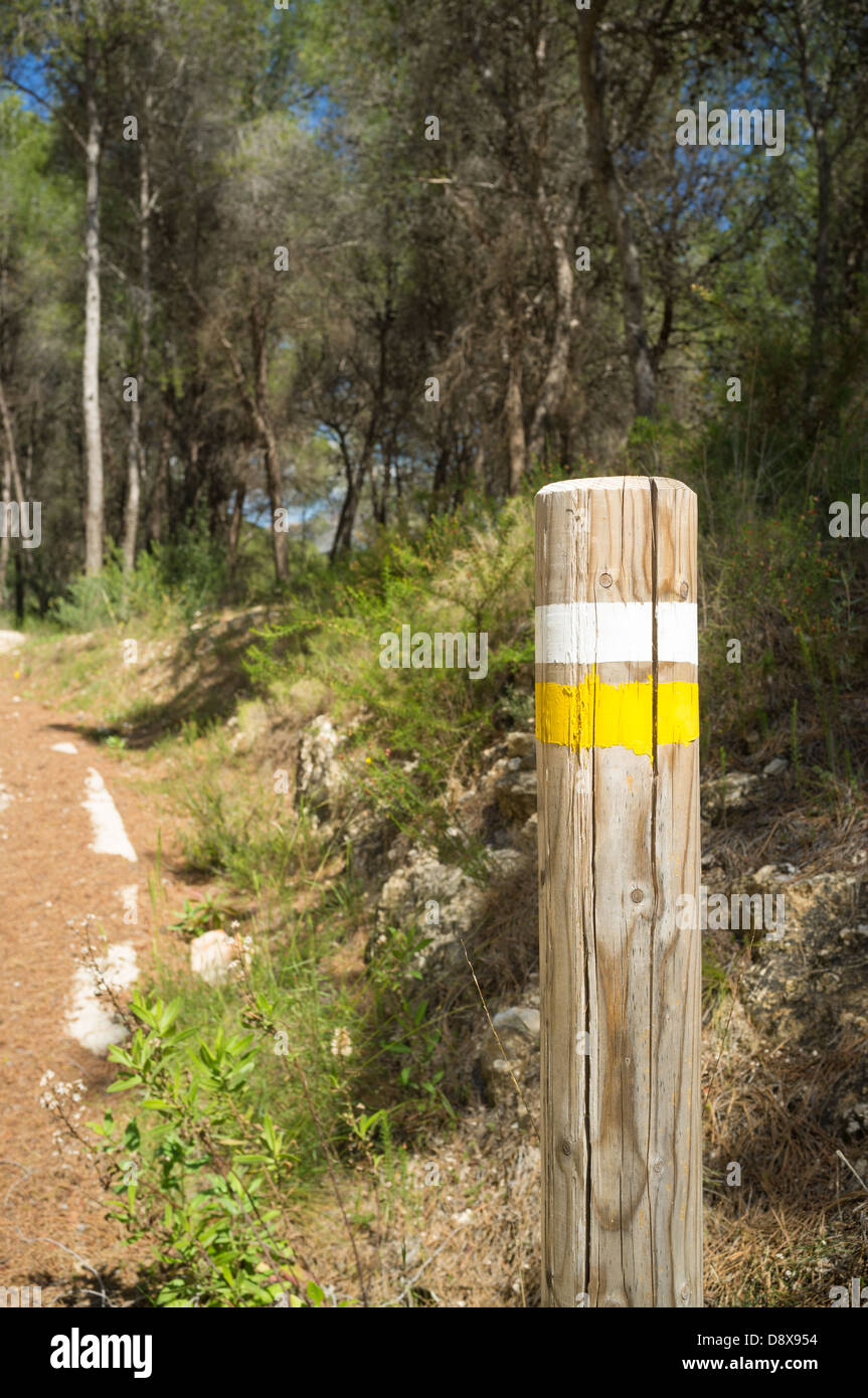 Wooden pole with a marking helping hikers to find direction Stock Photo ...