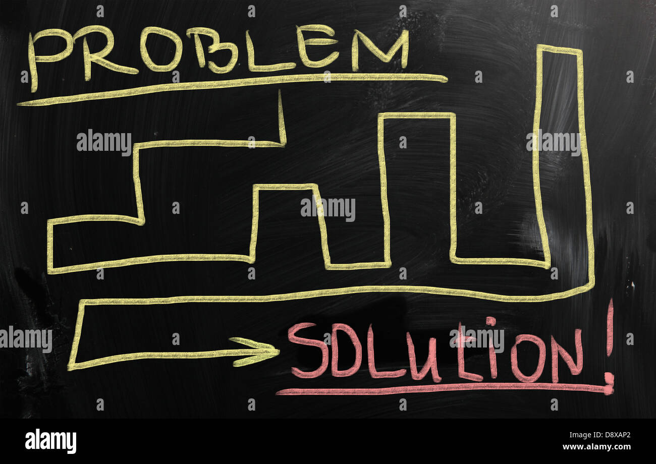 Problems Solutions handwritten with white chalk on a blackboard Stock ...