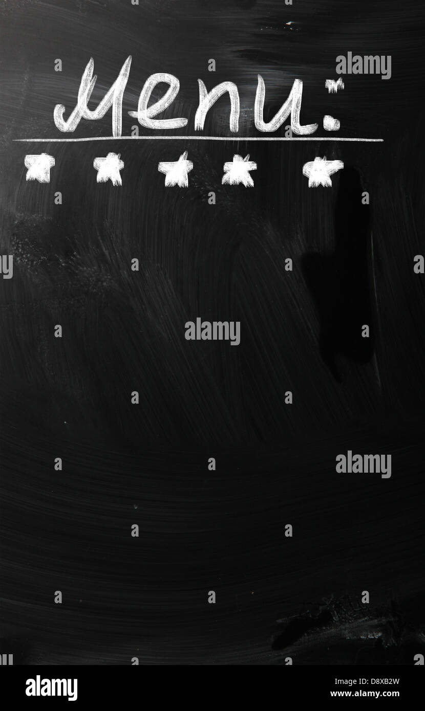 Menu title written with chalk on blackboard Stock Photo - Alamy