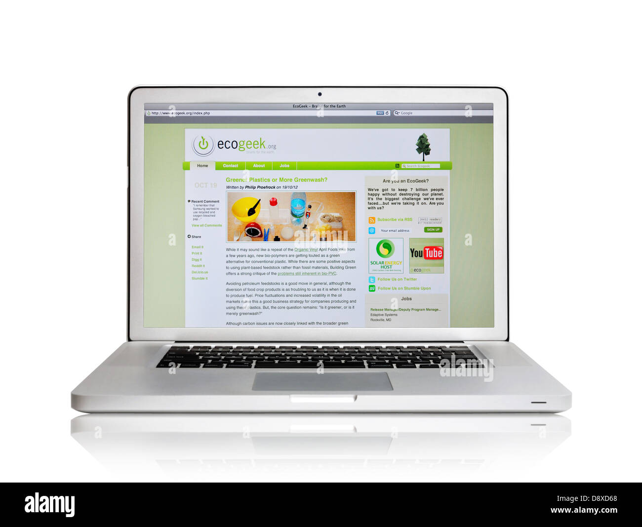 Laptop screen showing EcoGeek website - technology for the environment ...