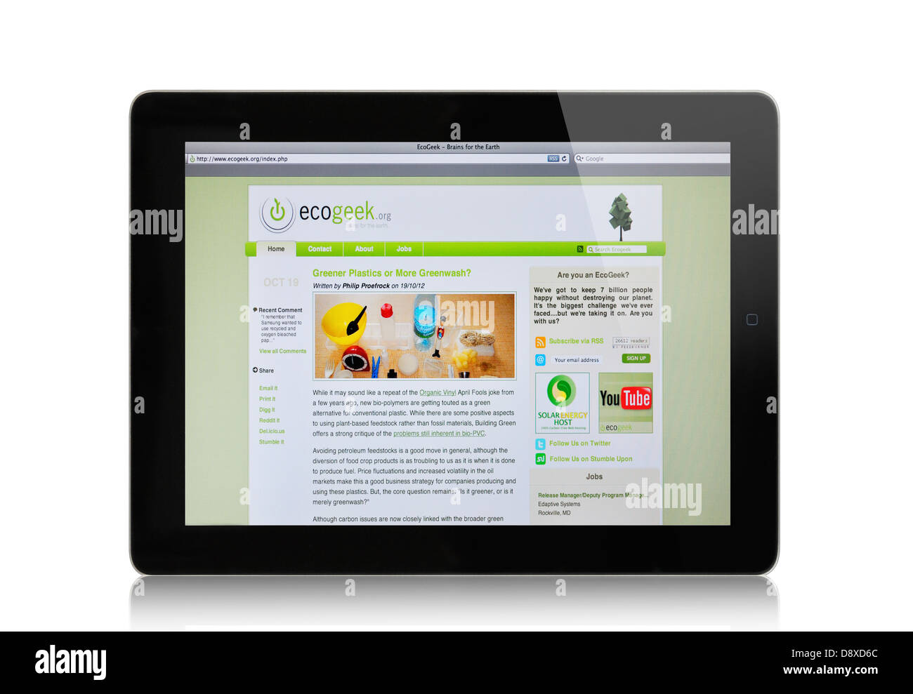 iPad screen showing EcoGeek website - technology for the environment ...