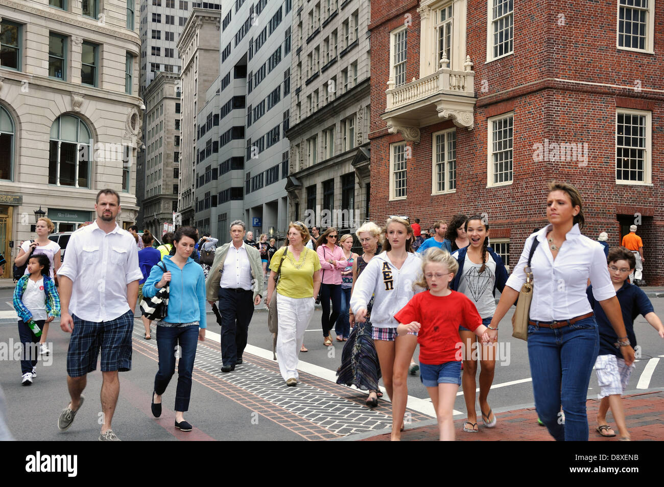 Tourists group in downtown historical Boston, Massachusetts, USA Stock ...