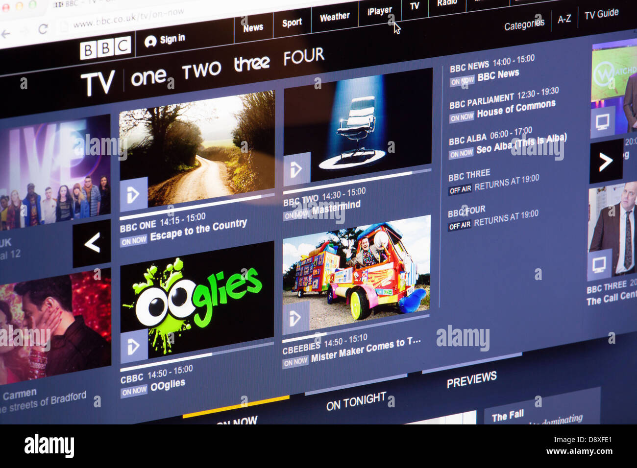 BBC TV Channels Website or web page on a laptop screen or computer ...