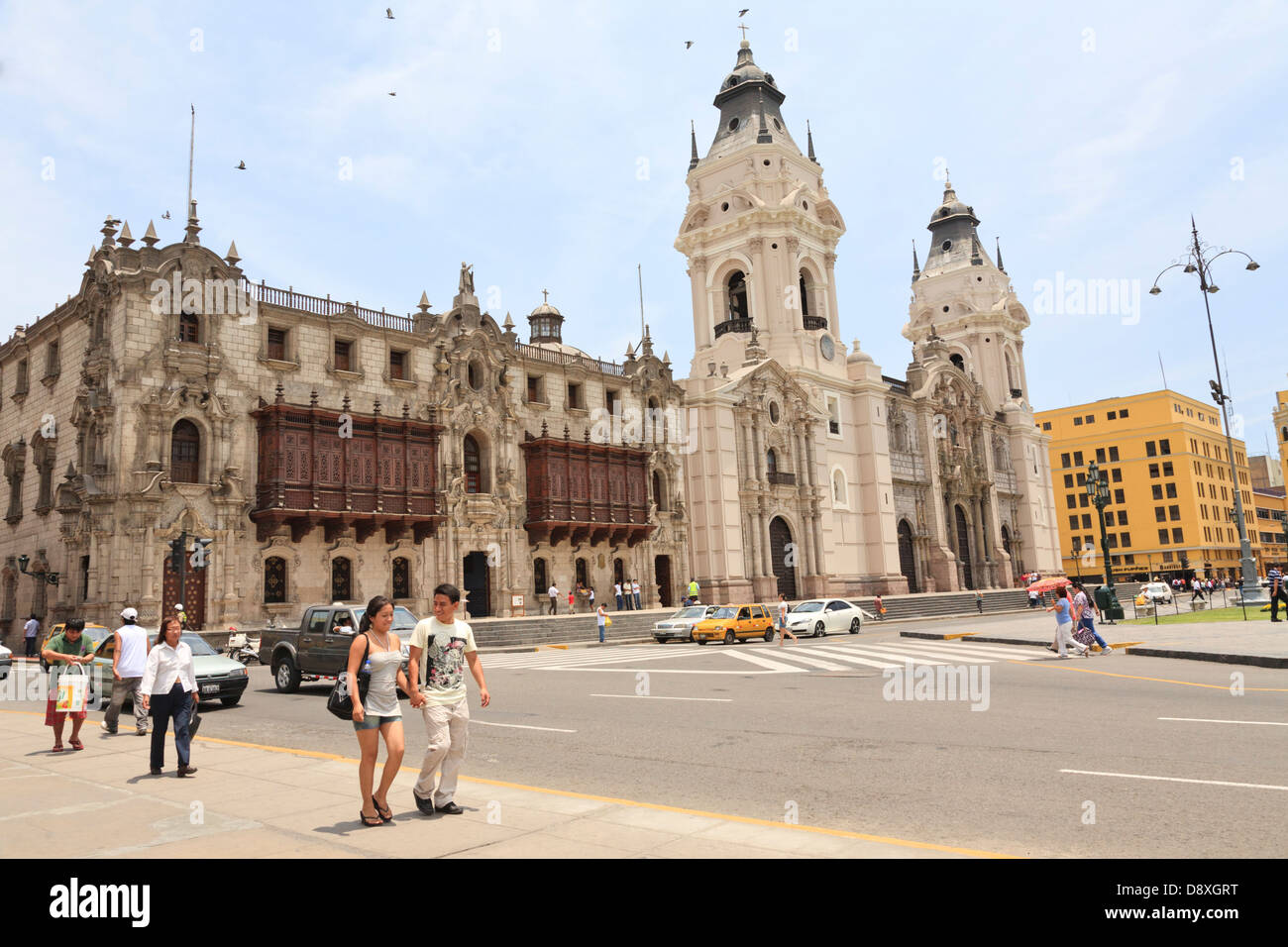 Archbishop's Palace and Cathedral, Plaza de Armas, Lima, Peru Stock ...