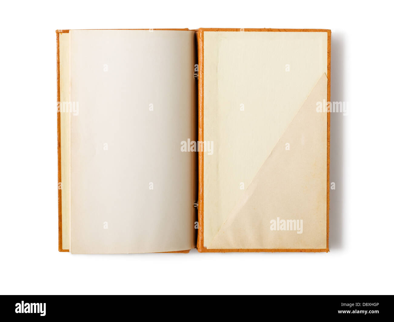 Open old notebook on white background Stock Photo - Alamy