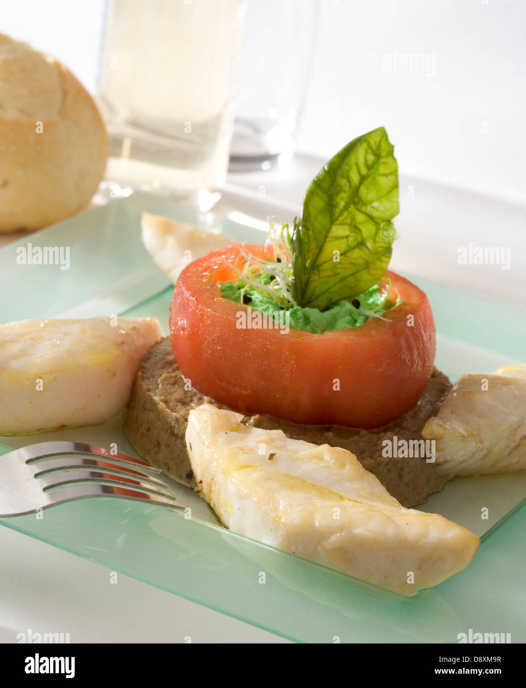 Pan-fried scabbard fish with eggplant caviar,poached tomatoes and basil ...