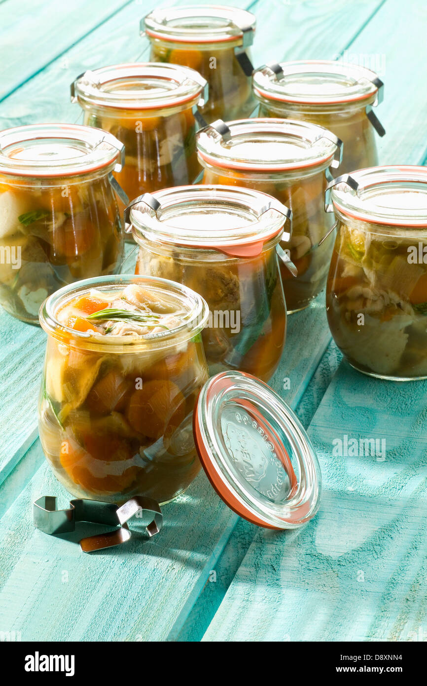 Preserved chicken and vegetables in jars Stock Photo - Alamy