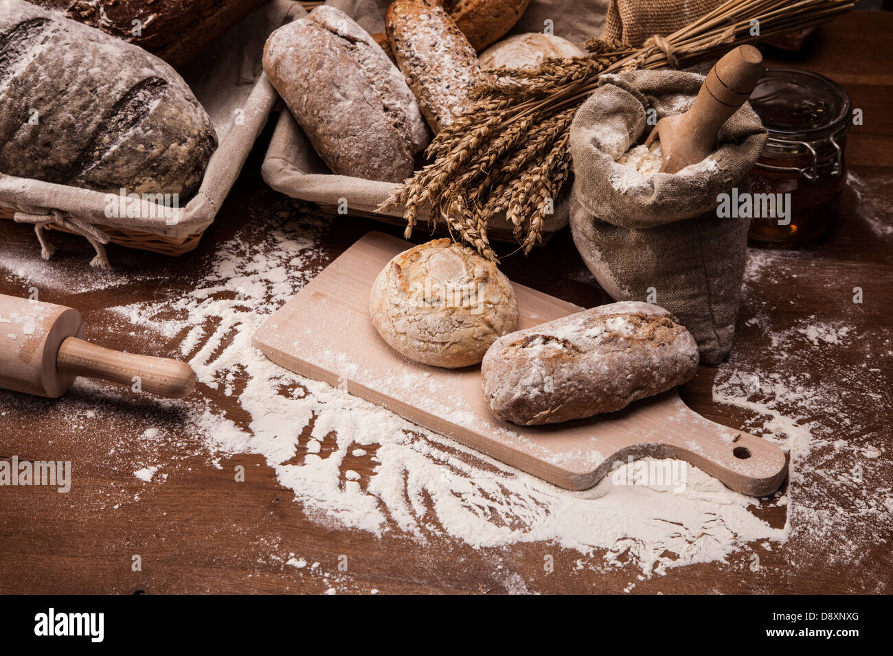 The traditional set of bread, rolls and other ingredients Stock Photo ...