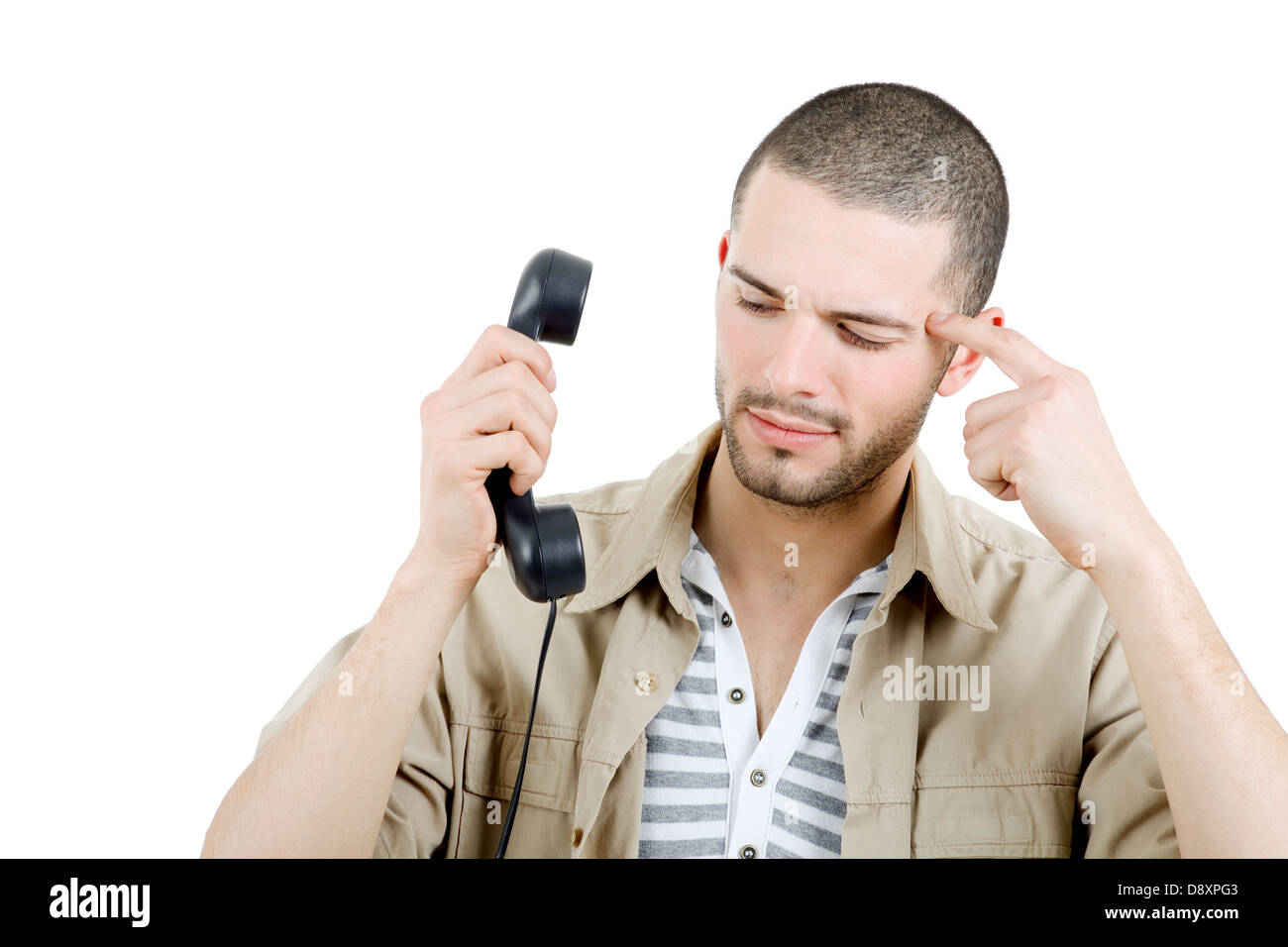 young man with a phone, isolated on white Stock Photo - Alamy