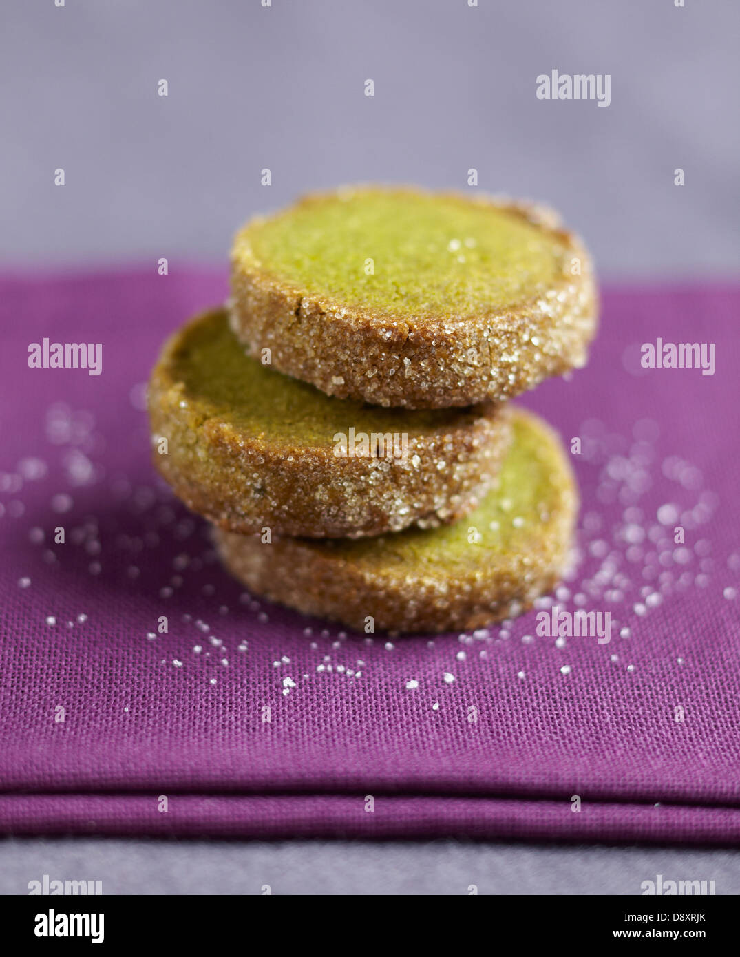 Green tea shortbread cookies coated with crystallized sugar Stock Photo ...
