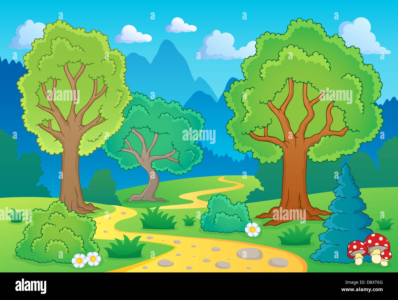 Tree theme landscape 1 - picture illustration Stock Photo - Alamy