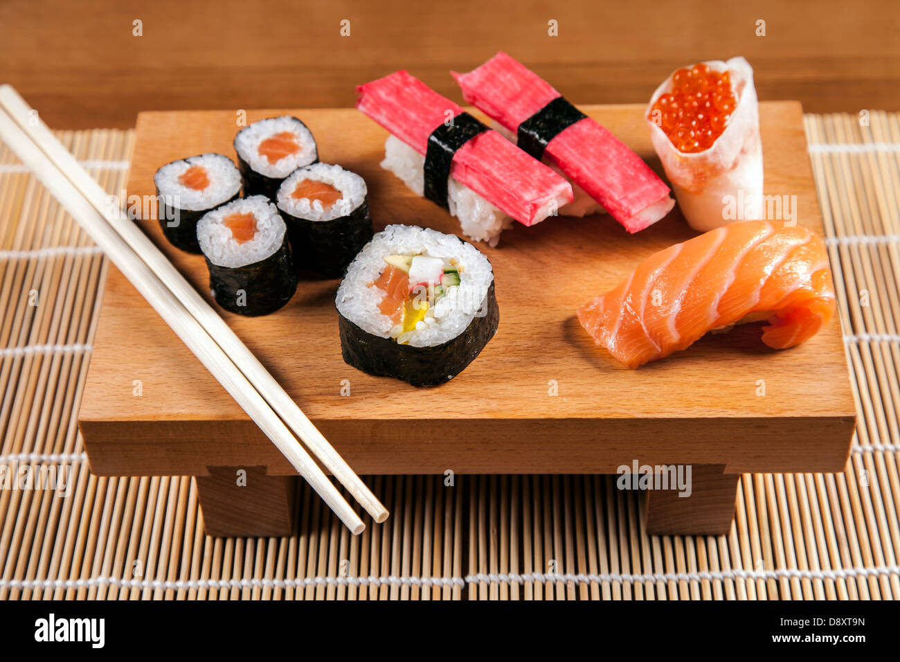 Variation of fresh tasty sushi food Stock Photo - Alamy