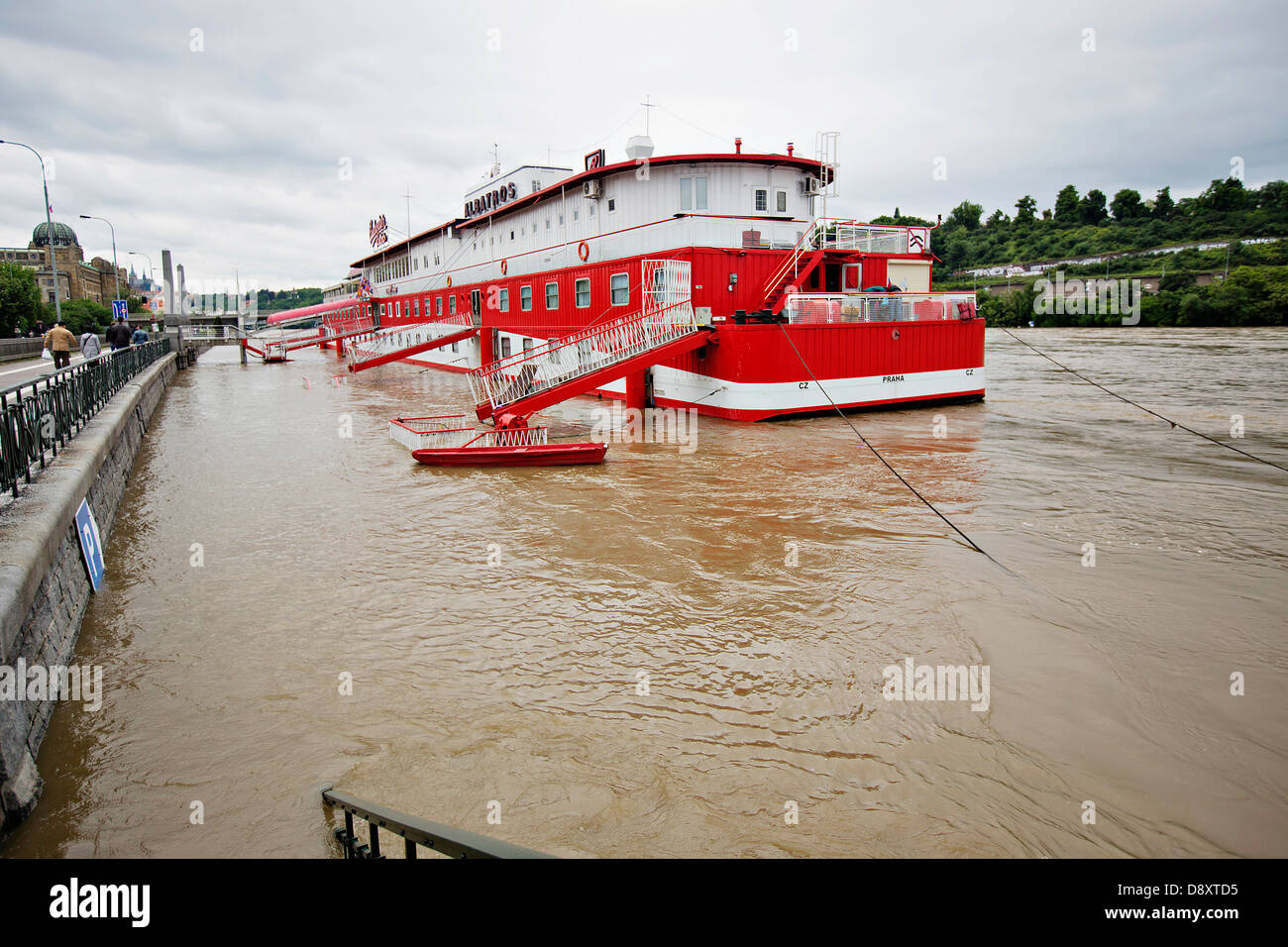 Botel Albatros on swollen Vltava River in center Prague on Tuesday June ...