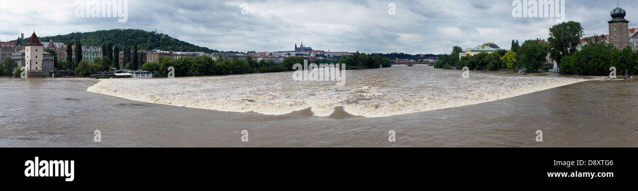 Swollen Vltava river in center Prague Czech Republic culminates with ...