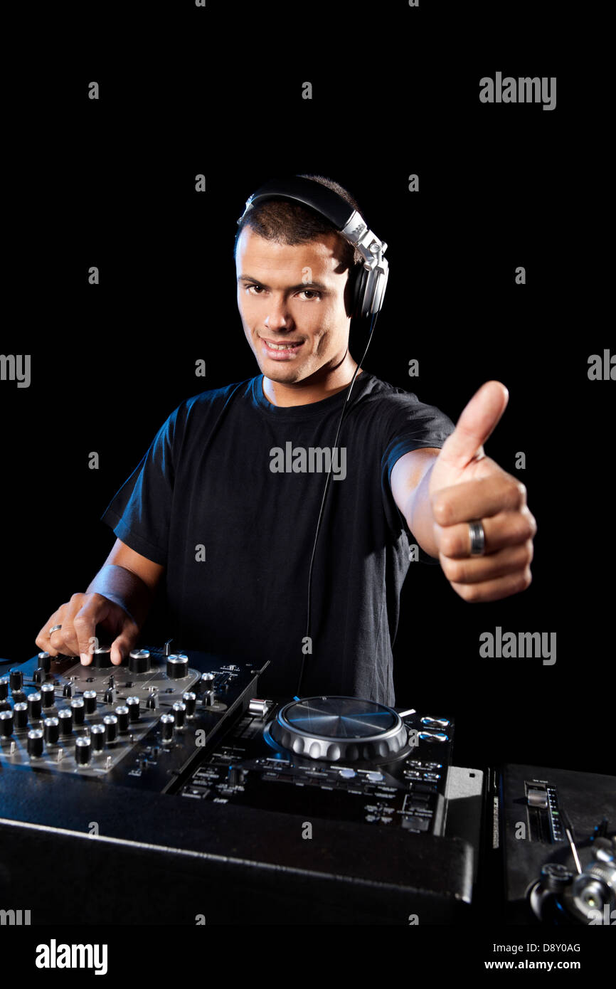Portrait of a happy DJ with thumbs up Stock Photo - Alamy