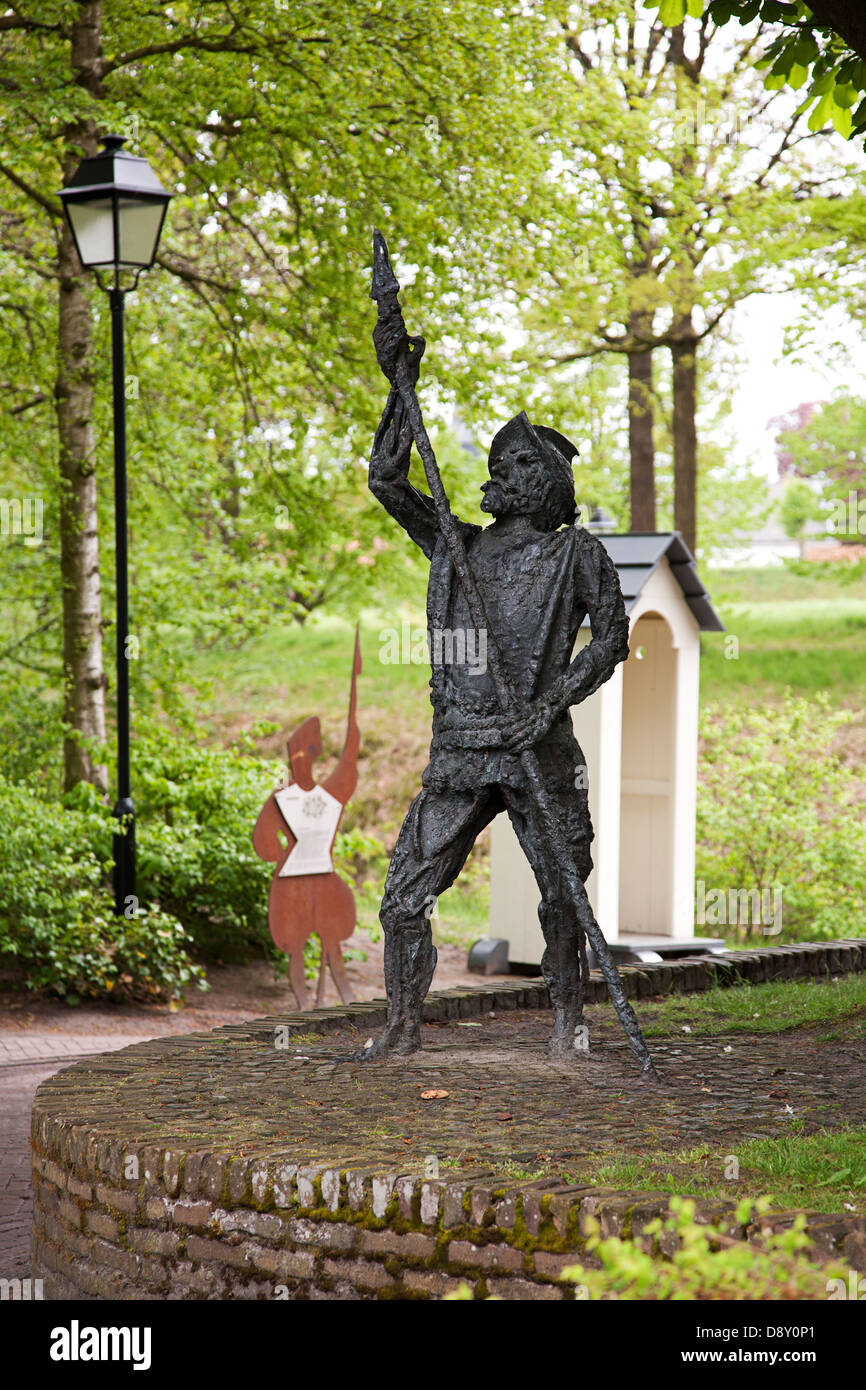 Statue of medieval soldier in village Fortress Bourtange, Groningen ...