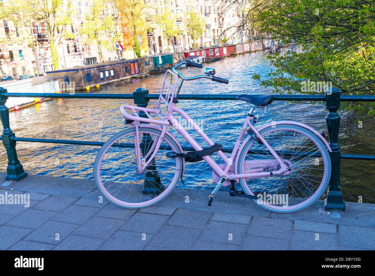 Amsterdam, Netherlands. Bicycle over city channels, typical street ...