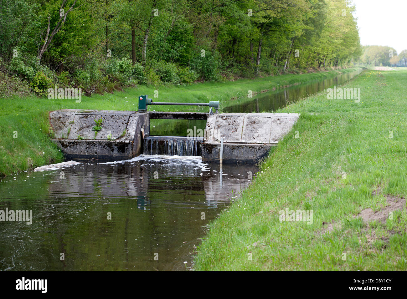 Movable weir in ditch to control water level, Sellingen, Groningen, The ...