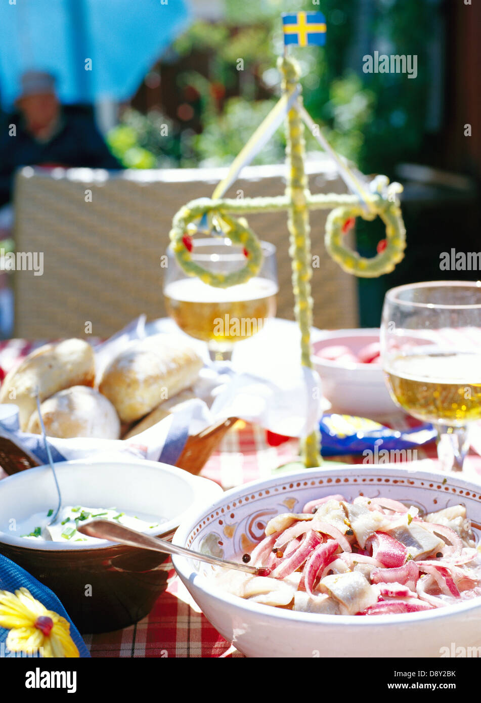 Traditional midsummer food on a table Stock Photo - Alamy