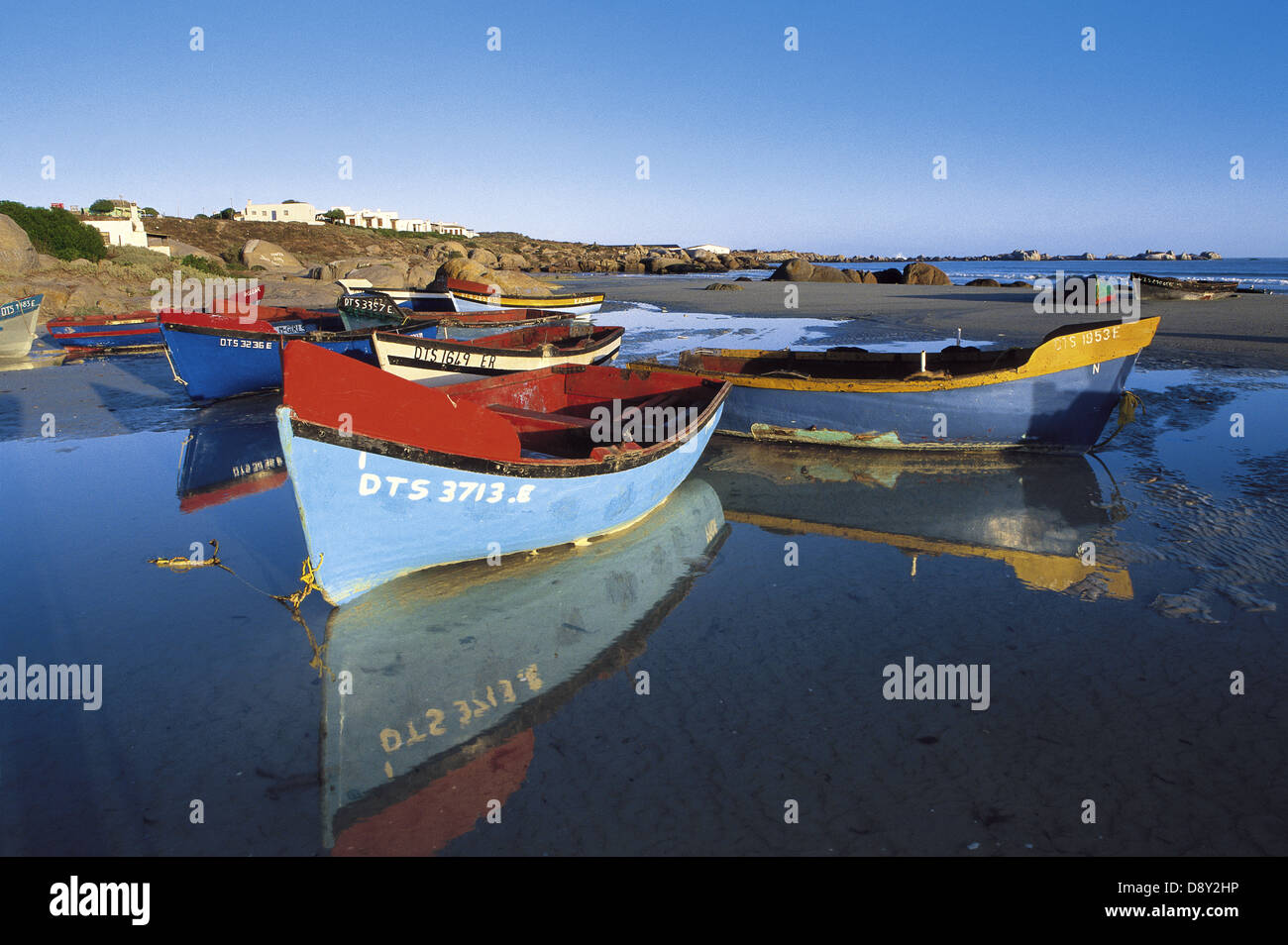 Colourful fishing boats on the beach ready for the day's fishing ...