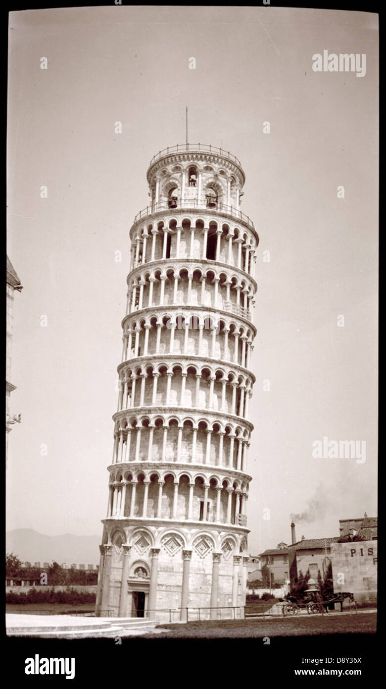 This archival photo showcases the iconic Leaning Tower of Pisa in Italy ...