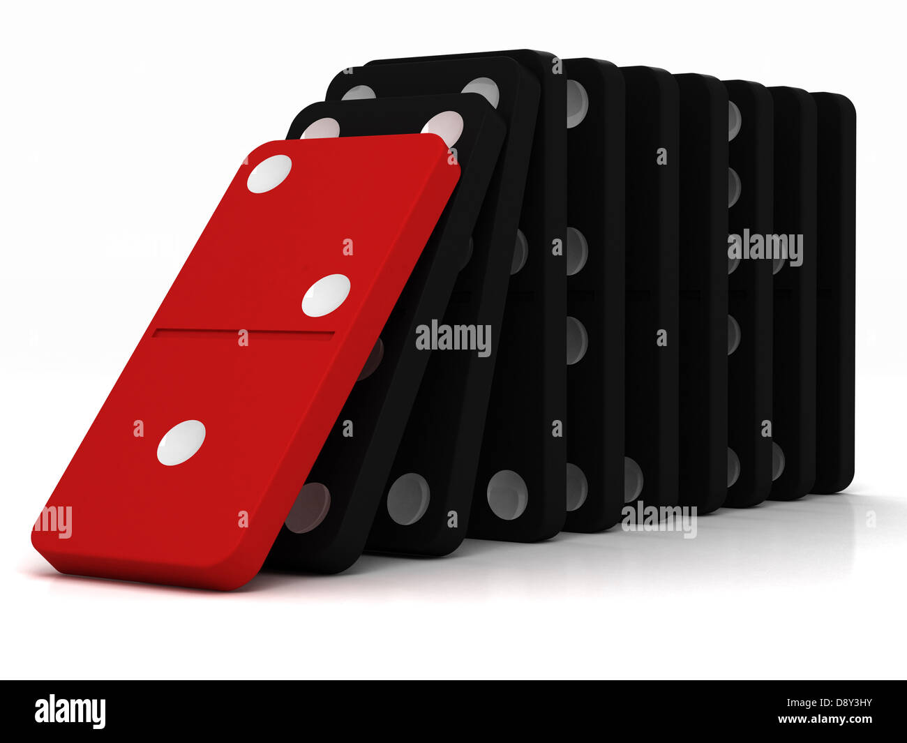 black dominoes falling over on a white background Stock Photo - Alamy