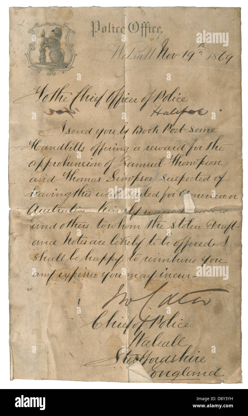 This archival document from the 19th century is a letter addressed to ...