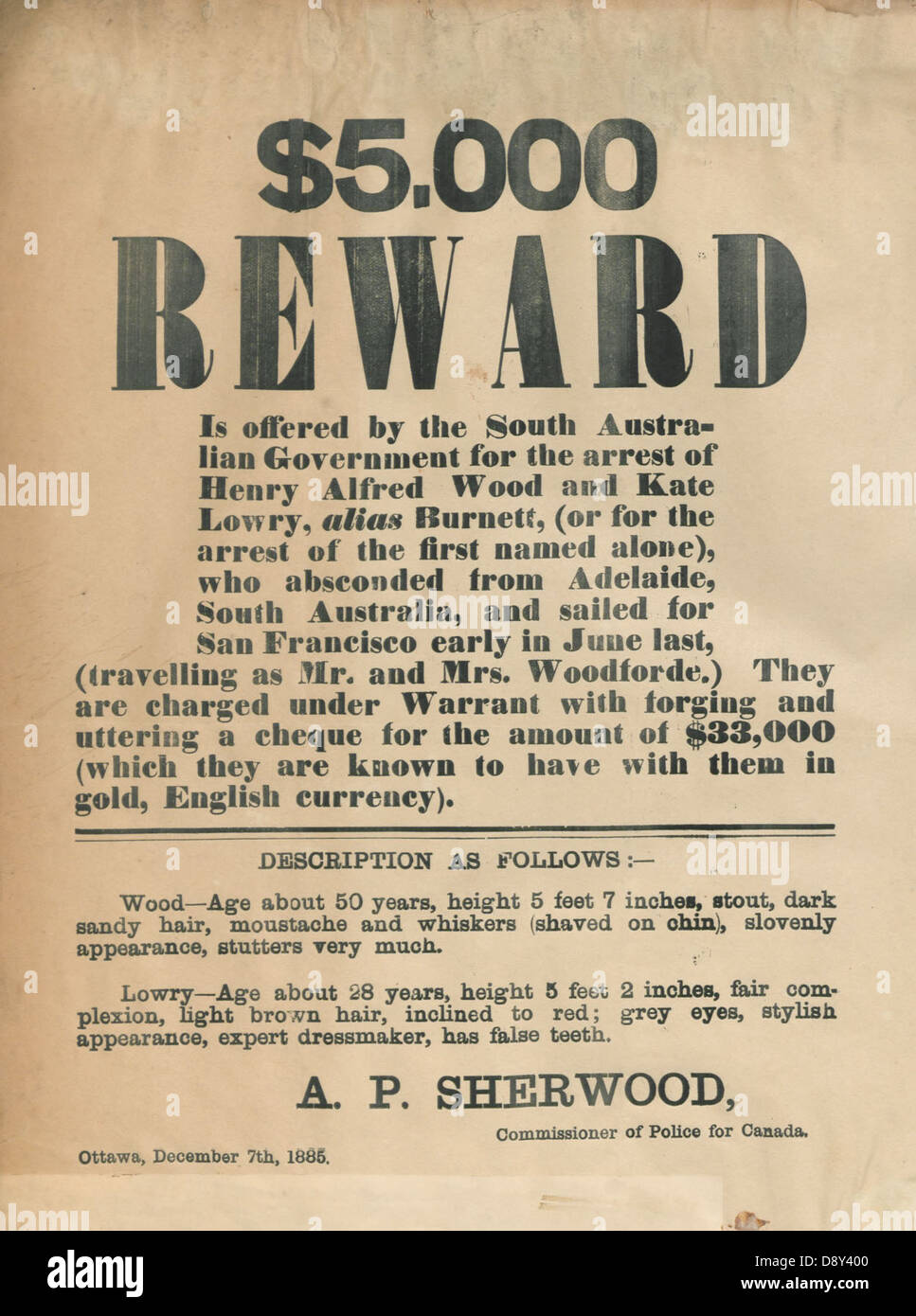 This 19th-century reward poster offers a $5,000 bounty for the capture ...
