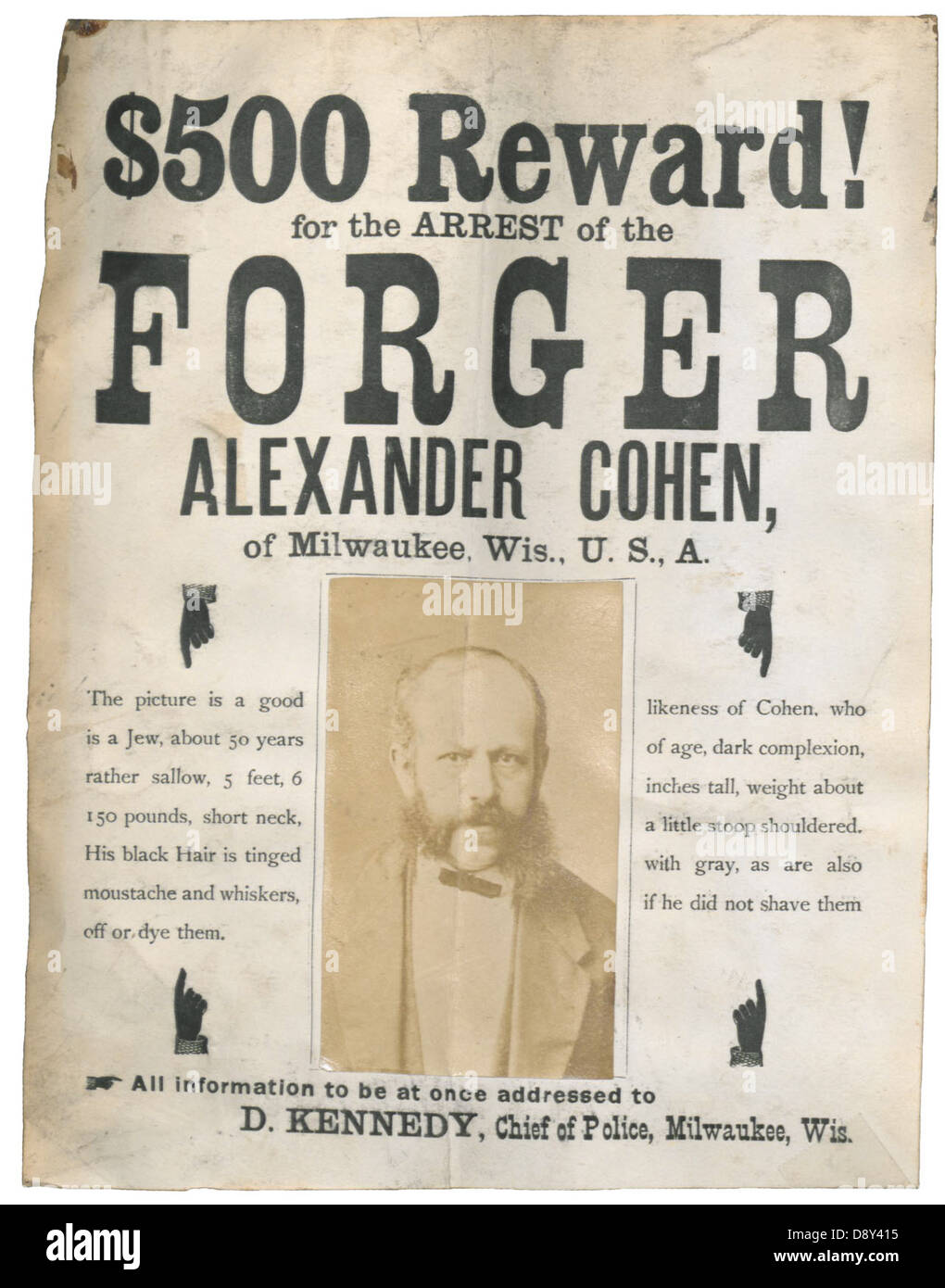 A 19th-century police reward poster offering $500 for information about ...