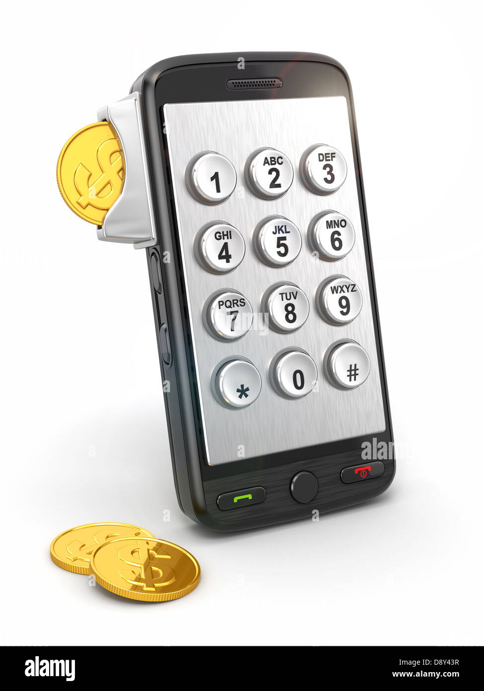 Mobile phone payment. Payphone keyboartd and coins. 3d Stock Photo - Alamy