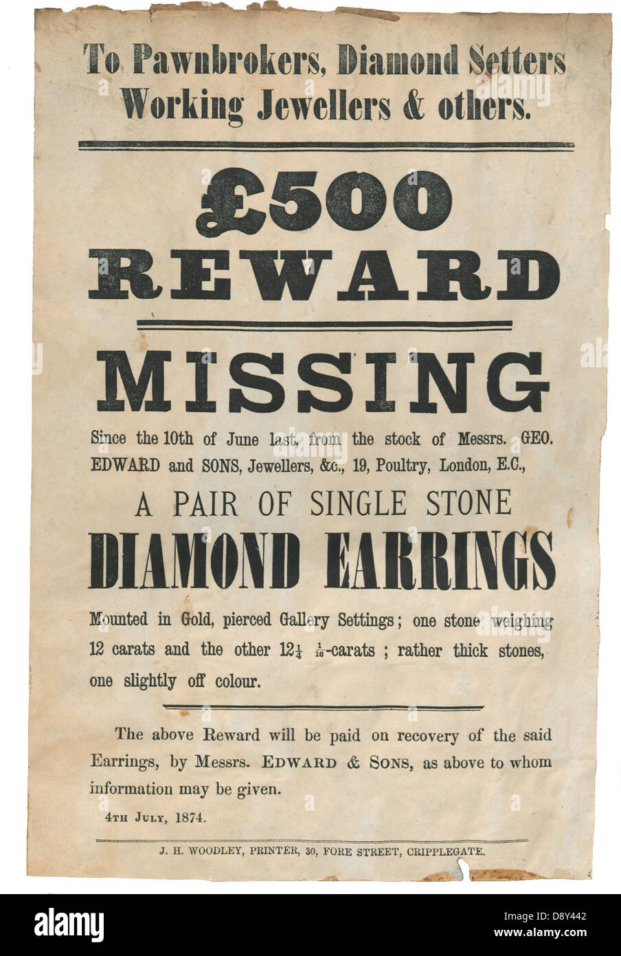 This archival document from the 19th century is a police reward poster ...