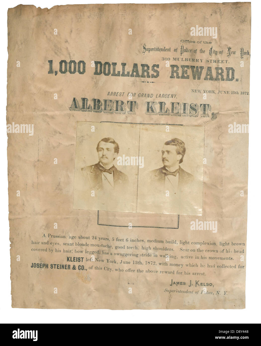 This 19th-century wanted poster offers a $1,000 reward for the capture ...
